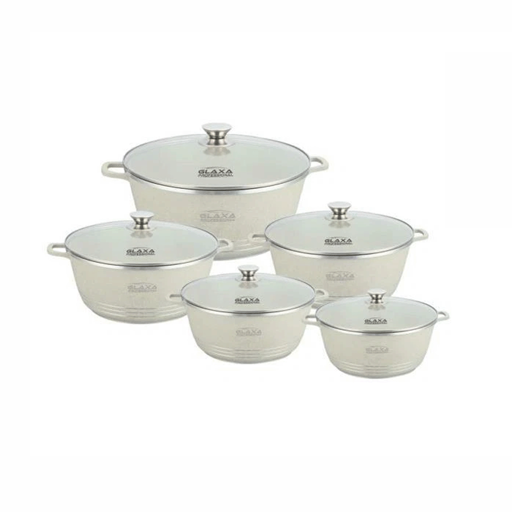 Glaxa 5pc Cream Marble Non-Stick Cookware Set – Induction Ready – Jassko